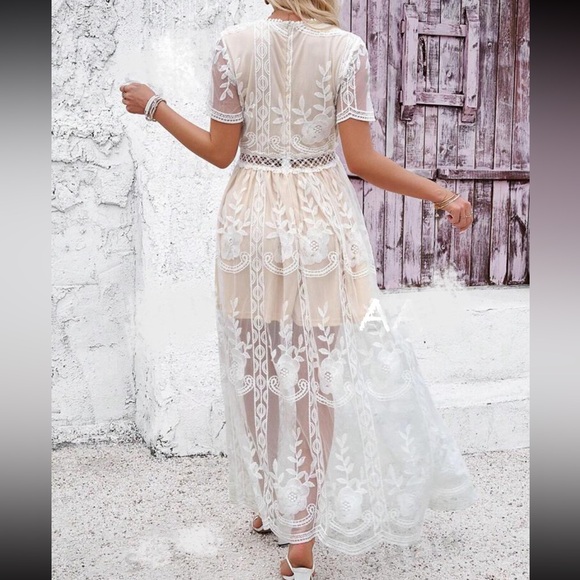 Dresses | Plus Size Boho Sheer Mesh Floral Embroidered Lace Dress ...